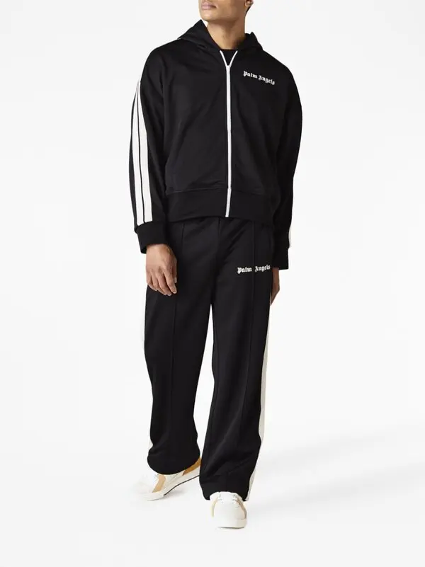 Palm Angels Stripe-Detail Zip-Up Hoodie In Black - 50% Off
