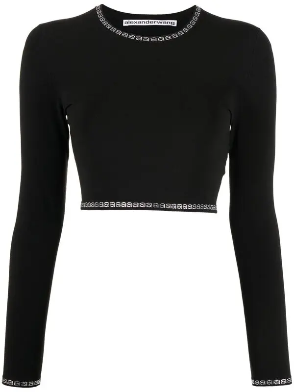 Alexander Wang Embellished Logo Cropped T-shirt - Black