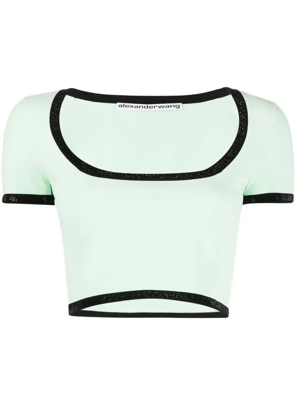 Alexander Wang Contrasting-border Cropped T-shirt - Green
