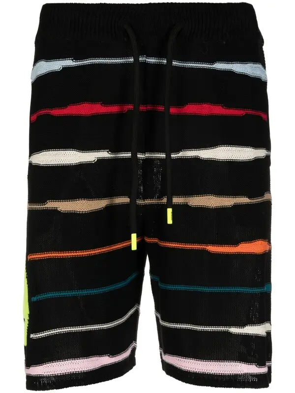 BARROW Intarsia-knit Logo Striped Shorts - Black