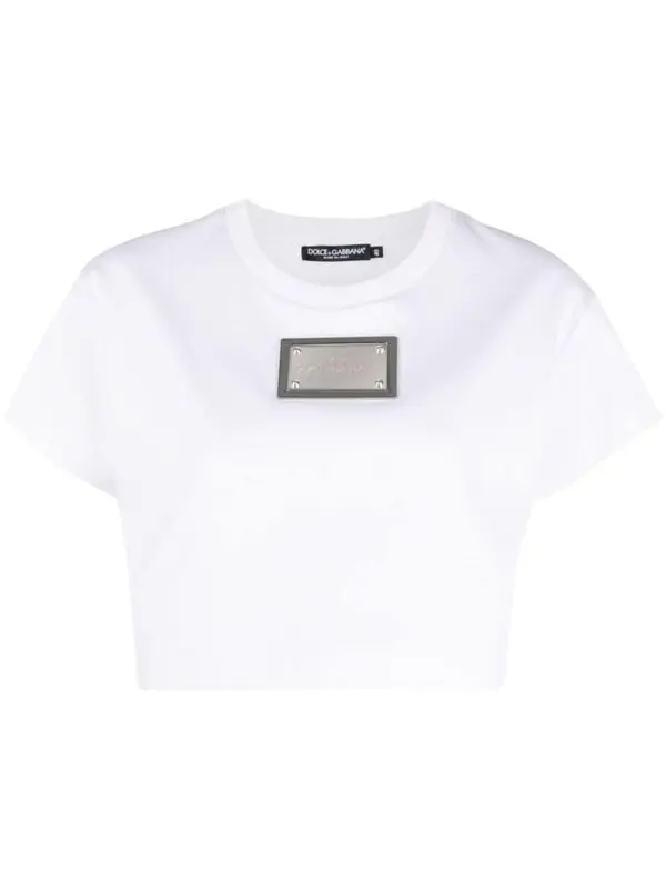 Dolce & Gabbana X Kim Logo Plaque Cropped T-shirt - White