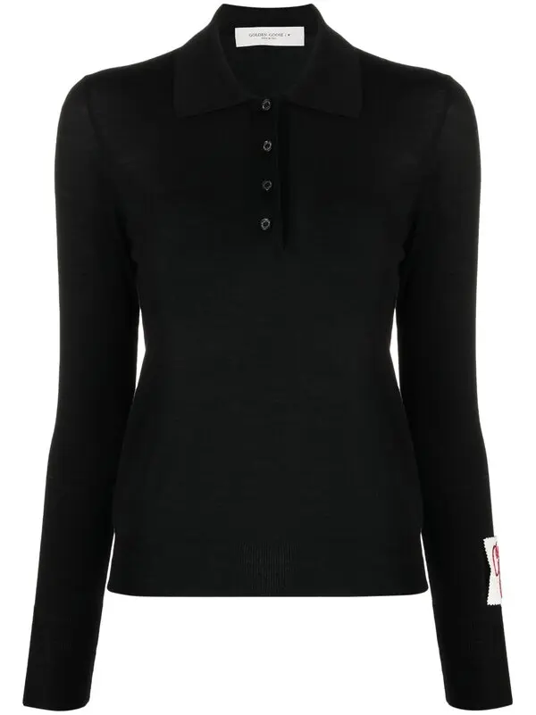 GOLDEN GOOSE Fine-knit Wool Polo Shirt - Black