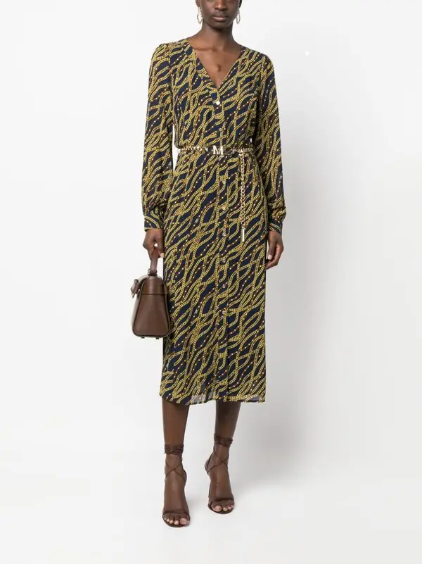 Michael Kors Chain-Link Print Shirt Dress In Blue - 78% Off | Editorialist