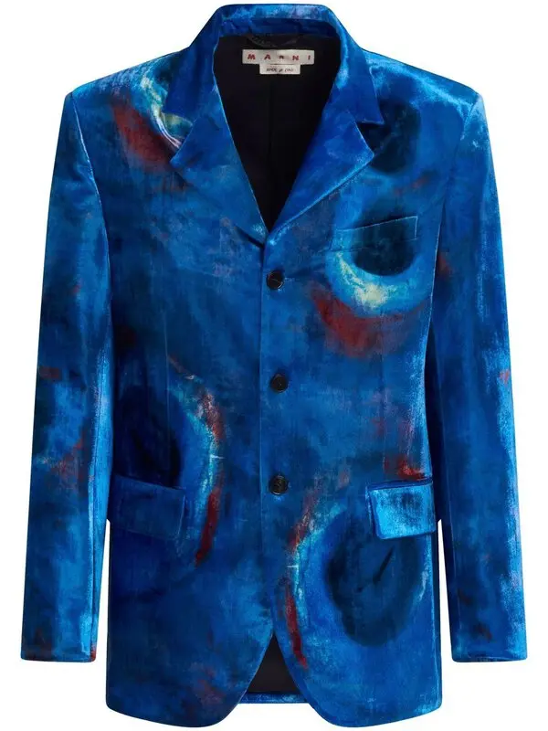 Marni Painterly-print Single-breasted Blazer - Blue