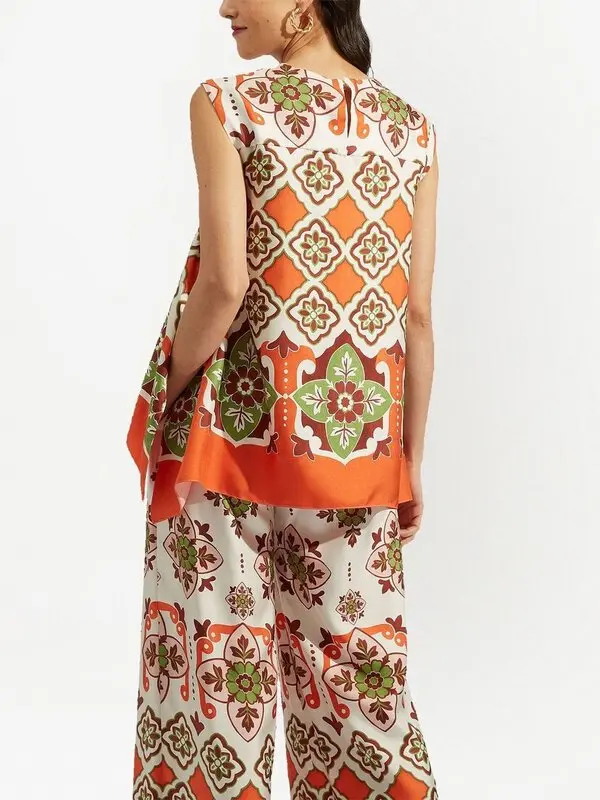 La DoubleJ San Carlo Printed Silk Blouse - Orange