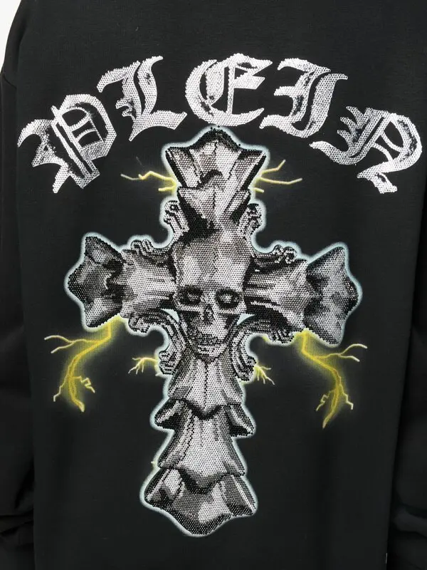 Philipp Plein Gothic Print Rhinestone Embellished Hoodie