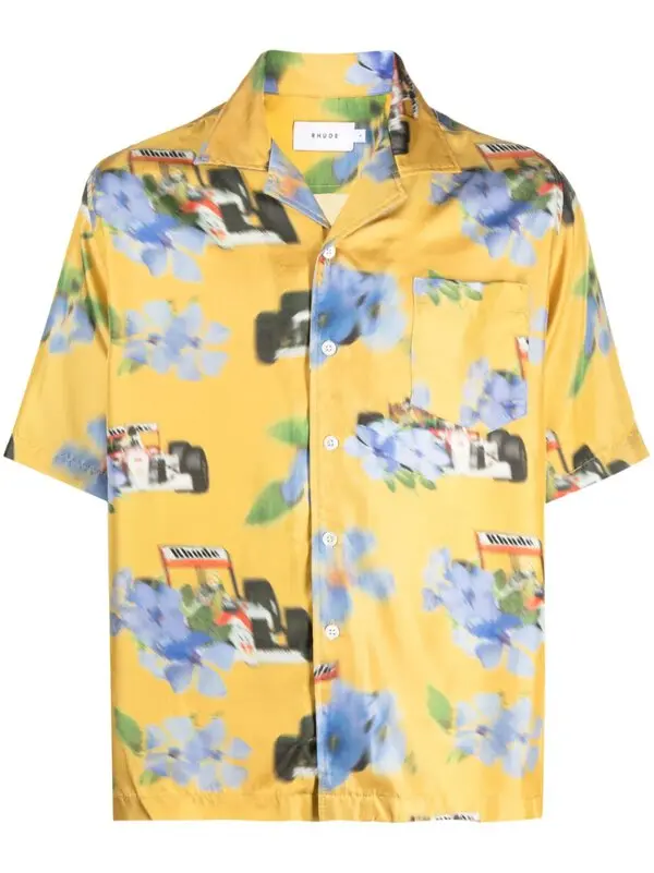 Rhude Floral-print Silk Shirt - Yellow