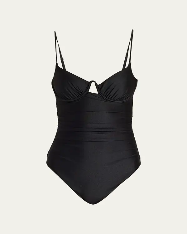 Simkhai Laine Draped Satin One-piece Swimsuit - Black