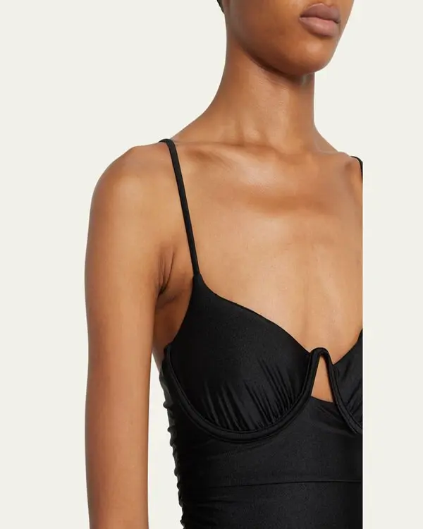 Simkhai Laine Draped Satin One-piece Swimsuit - Black