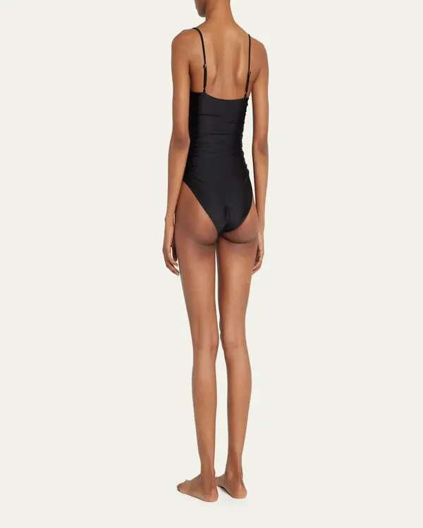 Simkhai Laine Draped Satin One-piece Swimsuit - Black