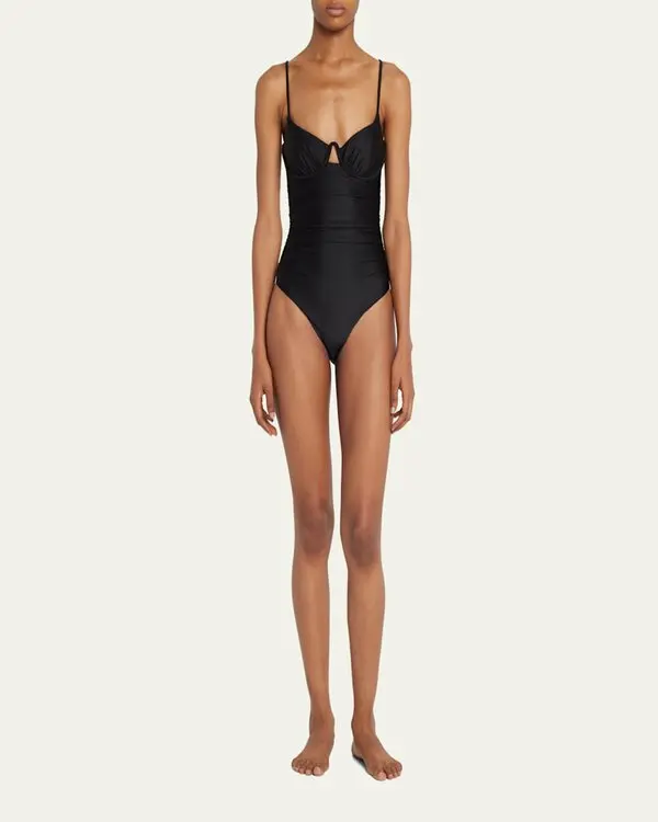 Simkhai Laine Draped Satin One-piece Swimsuit - Black