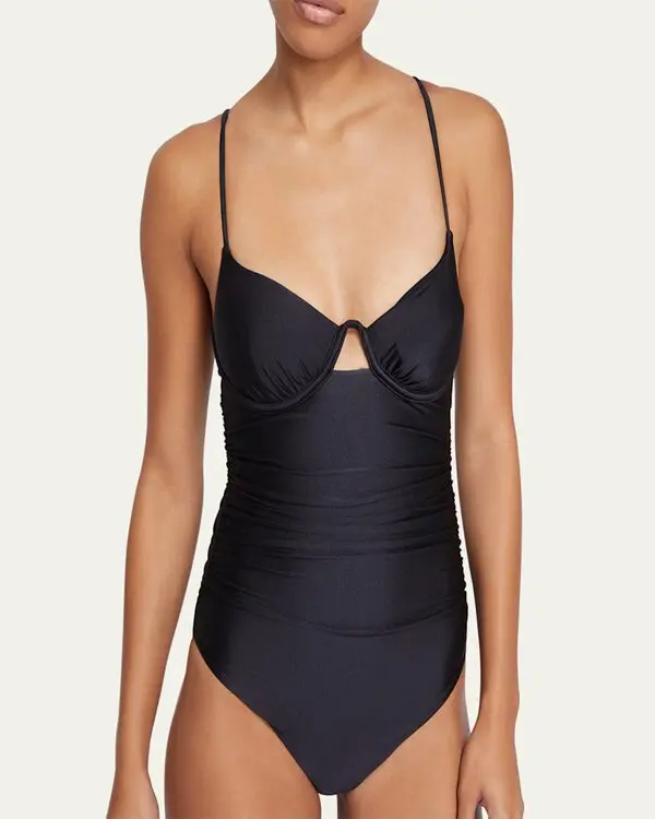Simkhai Laine Draped Satin One-piece Swimsuit - Black