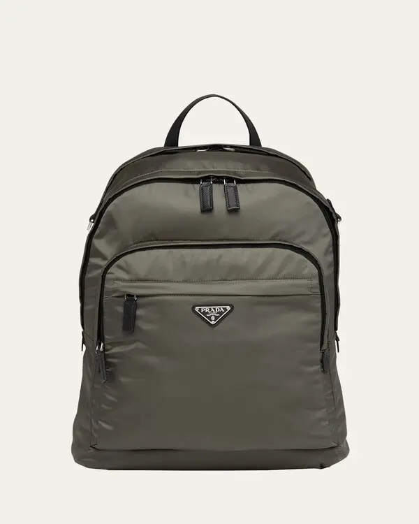 Prada Triangle Logo Nylon Backpack - Grey