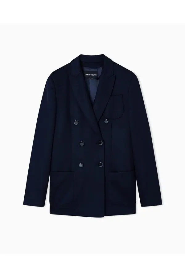 Giorgio Armani Virgin Wool And Cashmere Double-breasted Jacket - Blue / Navy