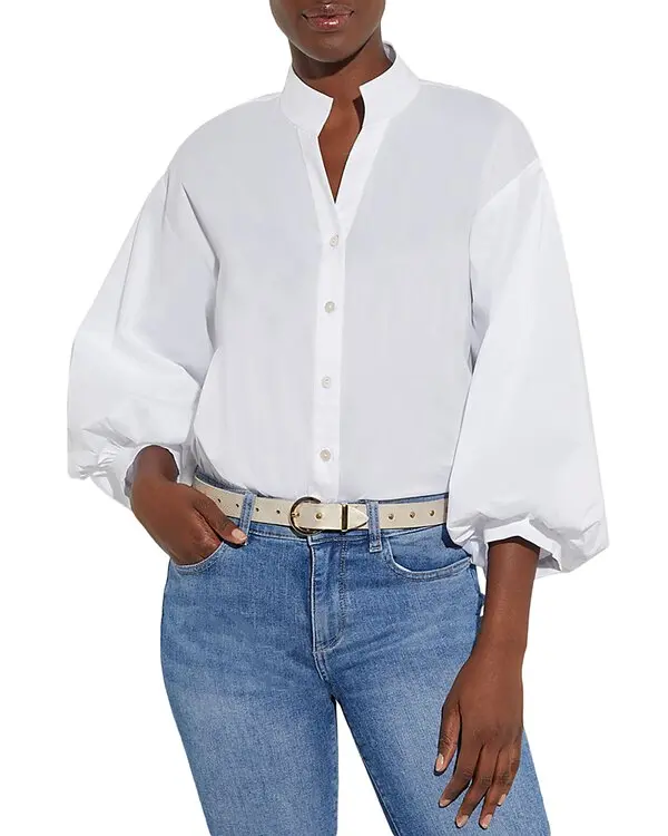 Misook Button Front Balloon Sleeve Shirt - White