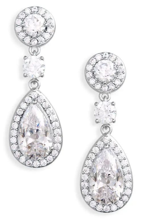 Nadri Cubic Zirconia Halo Drop Earrings - Rhodium