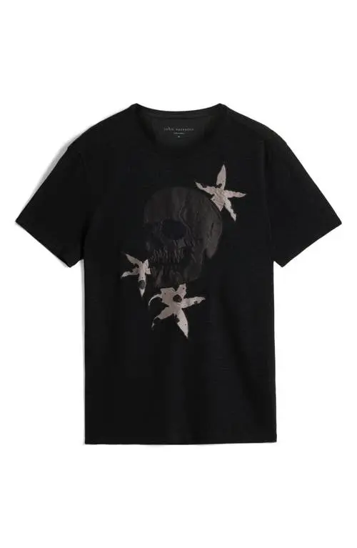 John Varvatos Embellished Skull Floral Linen & Modal Graphic Tee