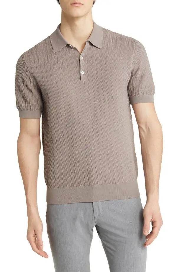 Emporio Armani Textured Sweater Polo In Tan - 30% Off | Editorialist