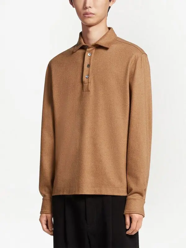 Zegna Cashmere-silk Blend Polo Shirt - Brown