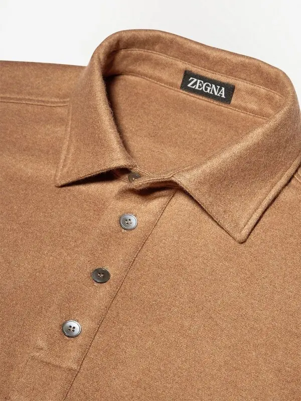 Zegna Cashmere-silk Blend Polo Shirt - Brown