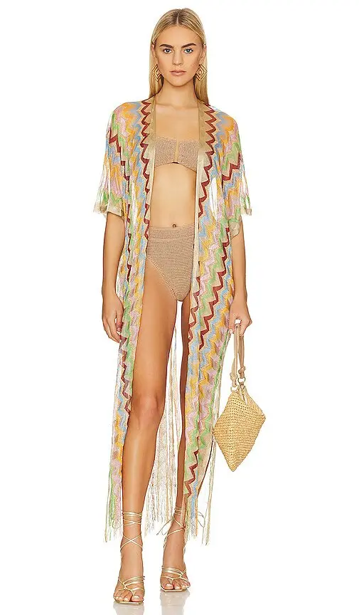 Luli Fama Here Comes The Sun Long Poncho In Beige - Multicolor