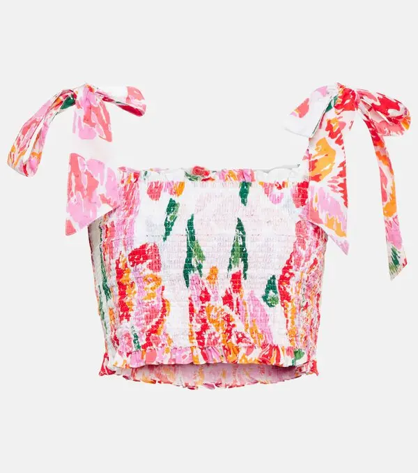 Poupette St Barth Triny Printed Cotton Crop Top - Multicoloured