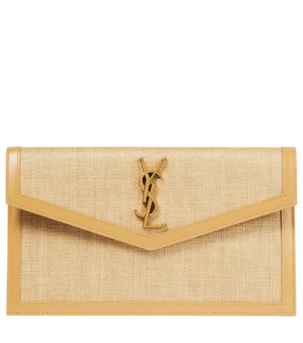Saint Laurent Uptown Raffia Clutch - Neutrals
