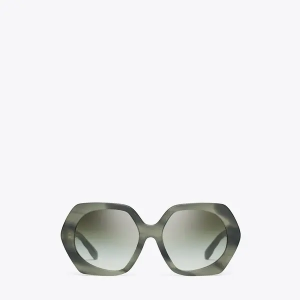 Tory Burch Kira Oversized Sunglasses - Green Horn/dark Green Clear Gradient