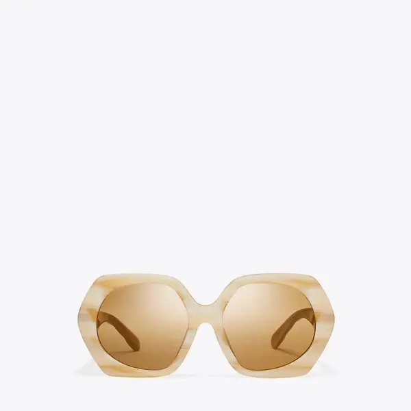 Tory Burch Kira Oversized Sunglasses - Ivory Horn/ochre