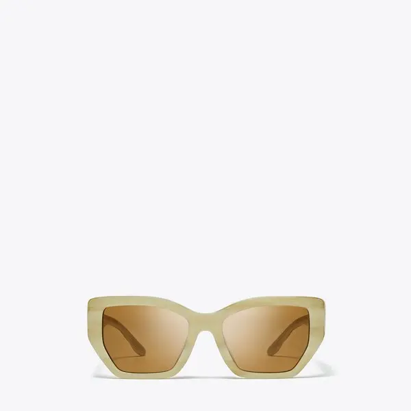 Tory Burch Kira Oversized Sunglasses - Ivory Horn/solid Brown