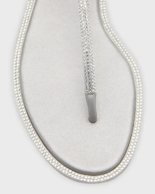 Rene Caovilla Strass T-strap Thong Sandals - Grey Silver