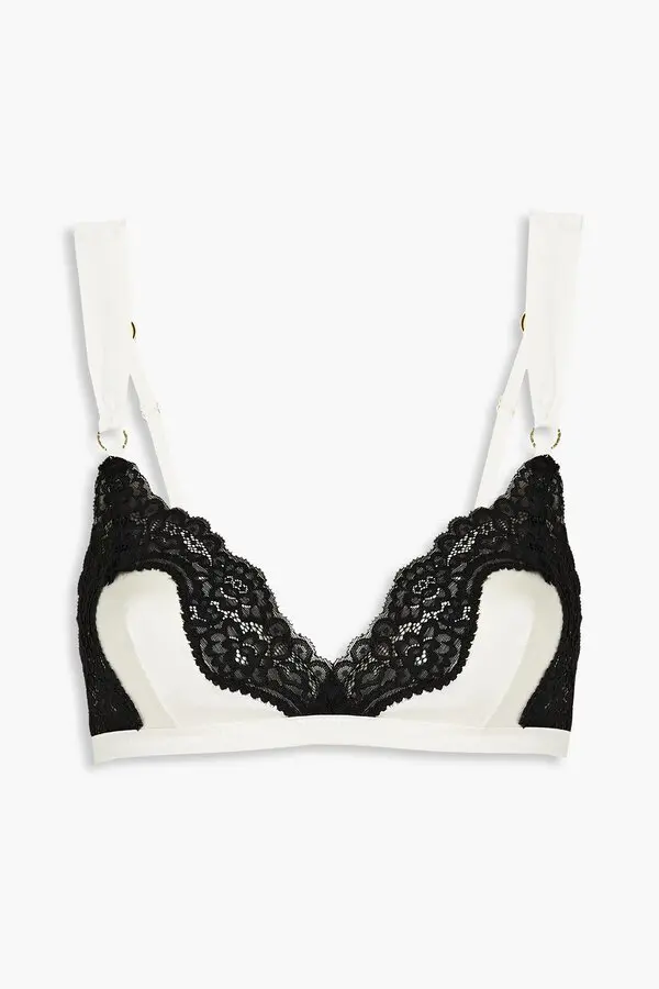 Stella McCartney Lacetrimmed Stretchsilk Satin Triangle Bra - Ivory