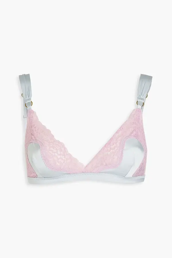 Stella McCartney Lacetrimmed Stretchsilk Satin Triangle Bra - Sky Blue