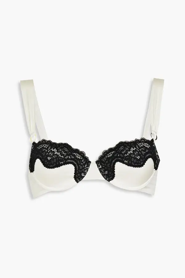 Stella McCartney Lacetrimmed Stretchsilk Satin Underwired Balconette Bra - Ivory