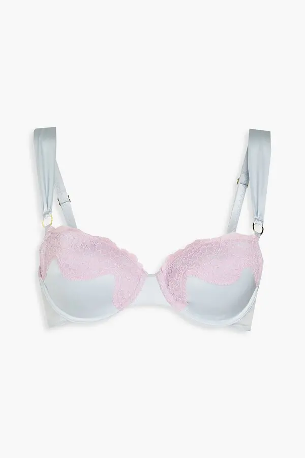 Stella McCartney Lacetrimmed Stretchsilk Satin Underwired Balconette Bra - Sky Blue