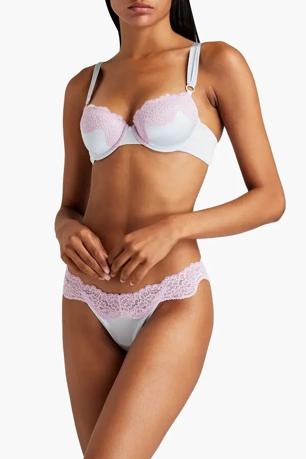 Stella McCartney Lacetrimmed Stretchsilk Satin Underwired Balconette Bra - Sky Blue
