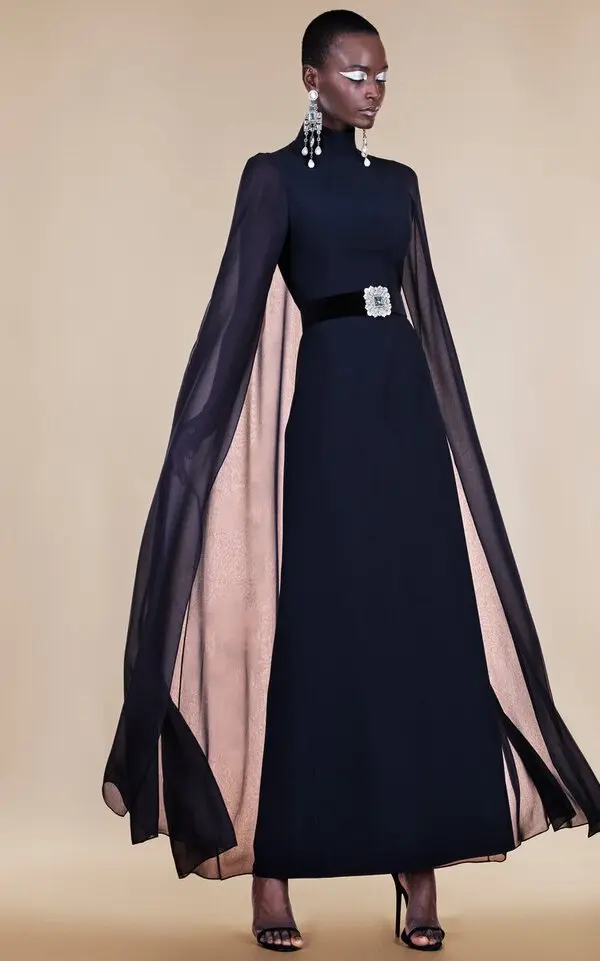 Andrew Gn Cape-Detailed Maxi Dress Only - Black | Editorialist