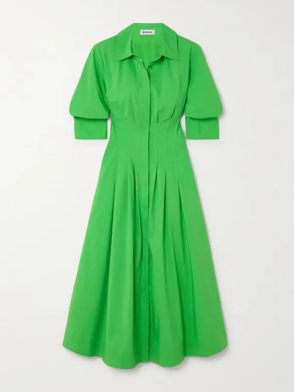 Simkhai Jazz Pleated Cotton-blend Poplin Midi Shirt Dress - Green