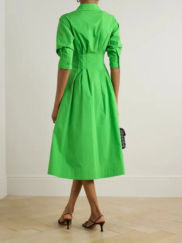 Simkhai Jazz Pleated Cotton-blend Poplin Midi Shirt Dress - Green