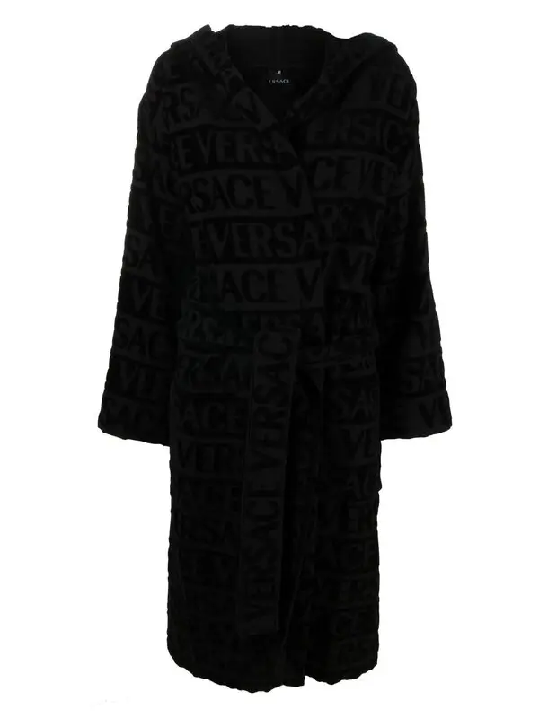 Versace Logo Towelling Belted Robe - Black
