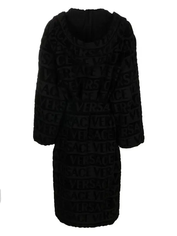 Versace Monogram-pattern Hooded Bathrobe - Black