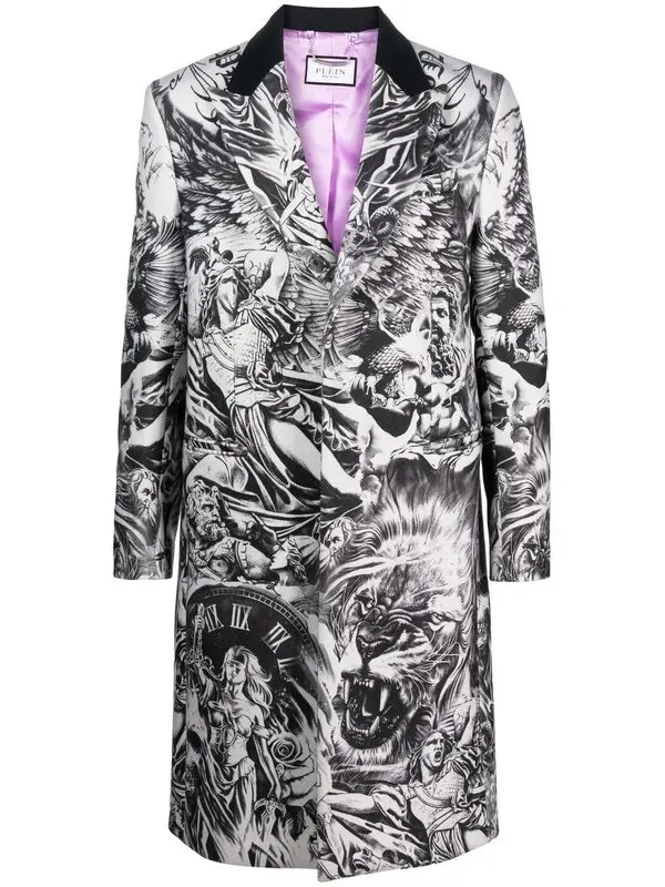 Philipp Plein Graphic Print Wool Coat