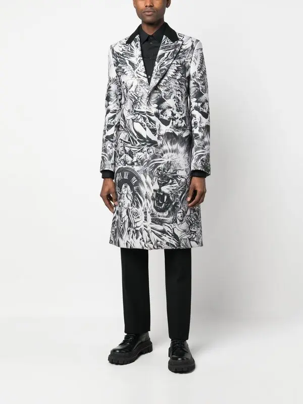 Philipp Plein Graphic Print Wool Coat