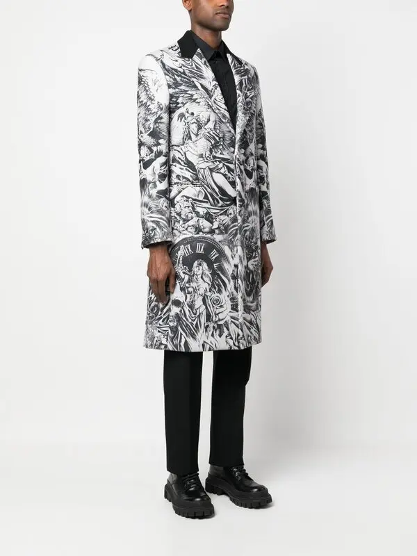 Philipp Plein Graphic Print Wool Coat