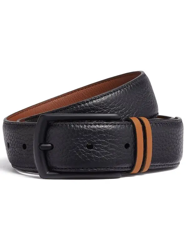 Zegna Stripe-detail Leather Belt - Black