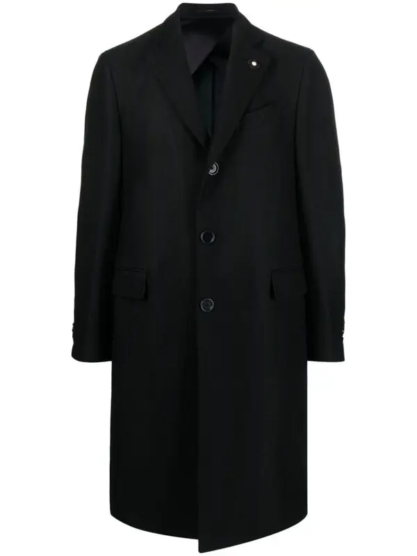 LARDINI Single-breasted Wool Coat - Black