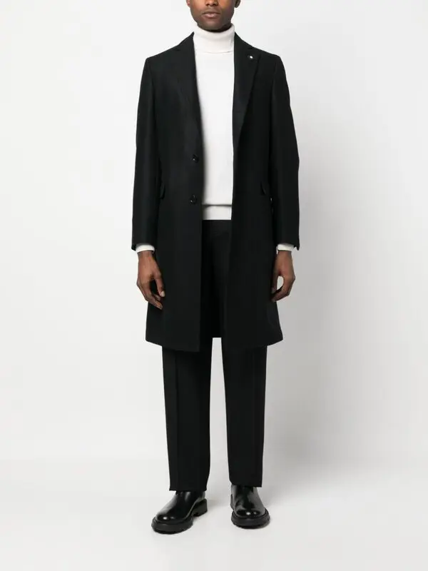 LARDINI Single-breasted Wool Coat - Black
