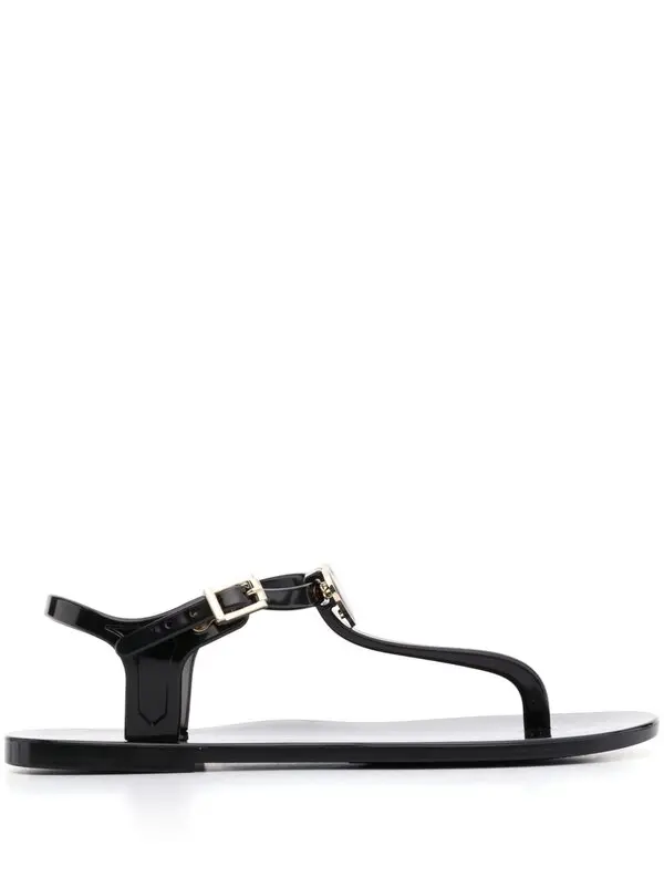 Moschino Logo Plaque Thong-strap Sandals - Black