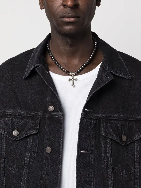 Emanuele Bicocchi Pearl Necklace With Cross Pendant - Black