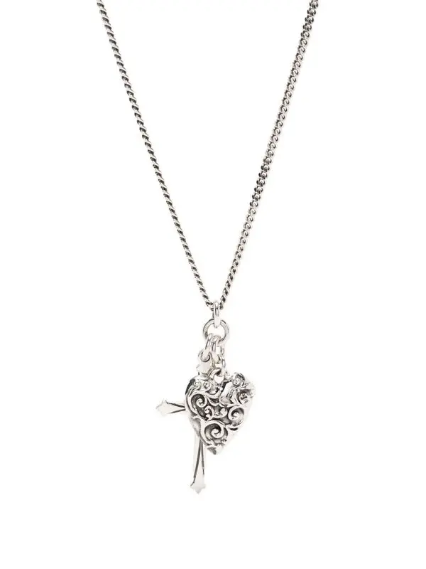 Emanuele Bicocchi Cross And Arabesque Heart Pendant Necklace - Silver